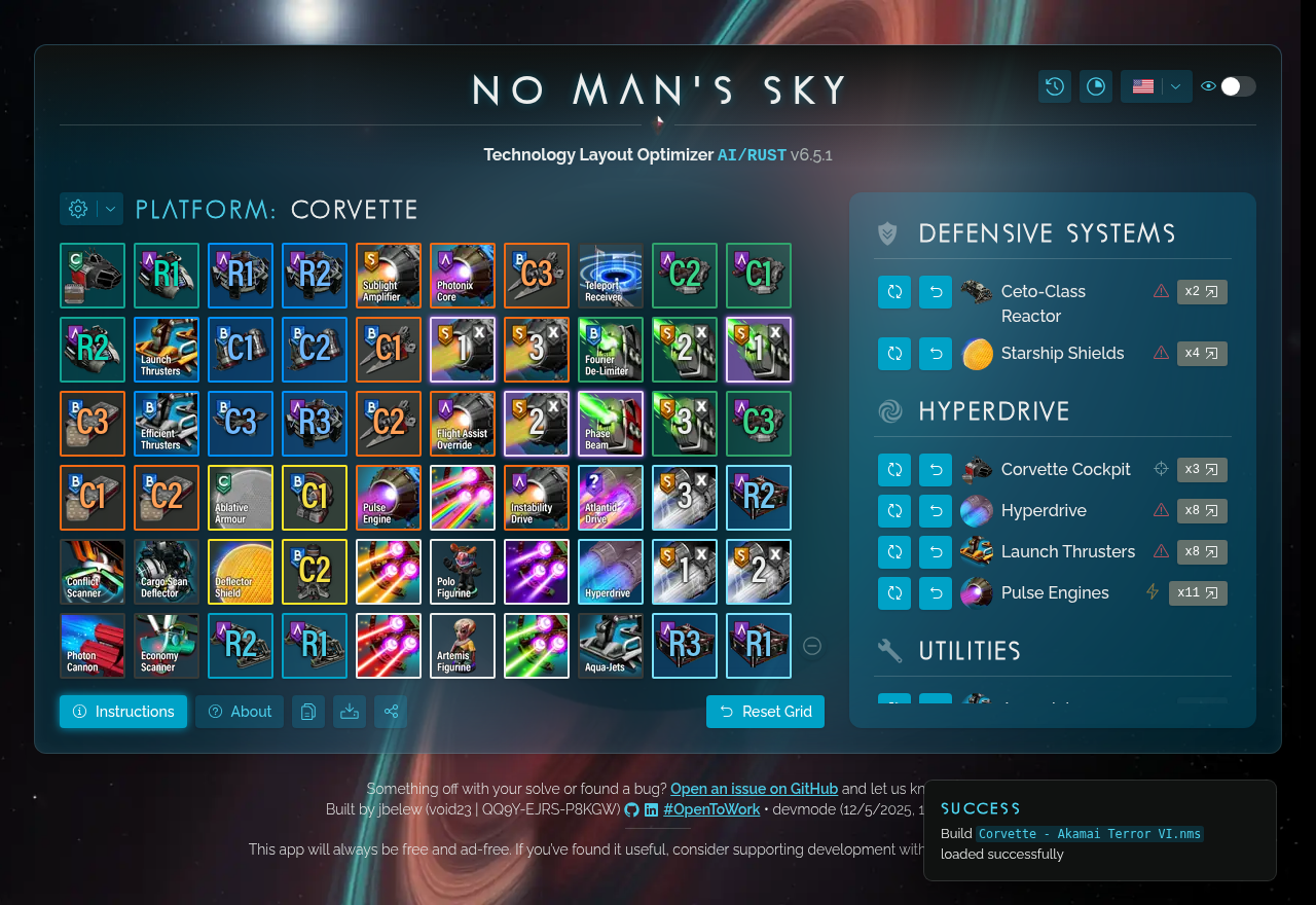 No Man's Sky Technology Layout Optimizer AI